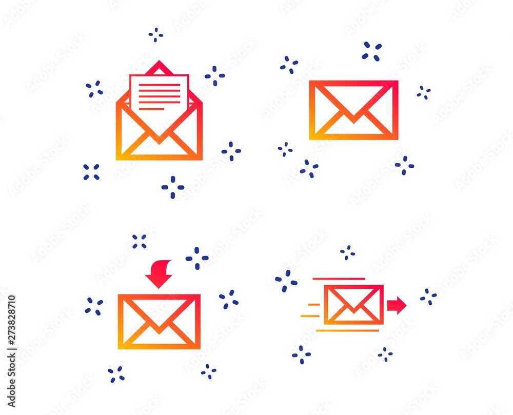 Vetor de Mail envelope icons. Message document delivery symbol. Post office letter signs. Inbox ...
