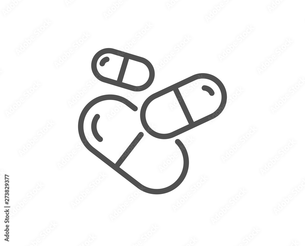 Capsule pill line icon. Medical drugs sign. Pharmacy medication symbol ...