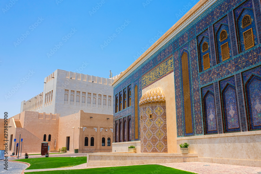 The details of the facade decoration of the golden mosque in Doha ...
