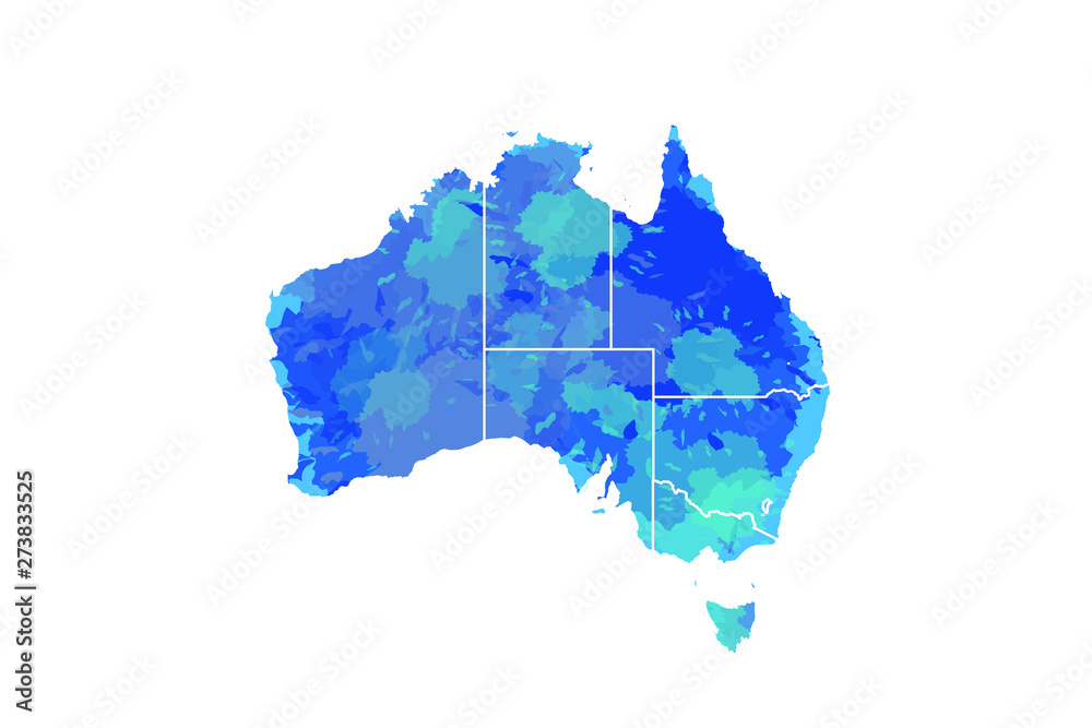 Australia watercolor map vector illustration in blue color with ...