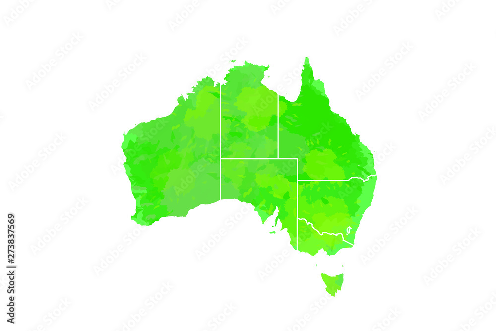 Australia watercolor map vector illustration in green color with ...
