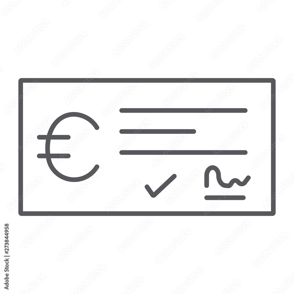 Bank check payment thin line icon, finance and banking, cheque sign ...