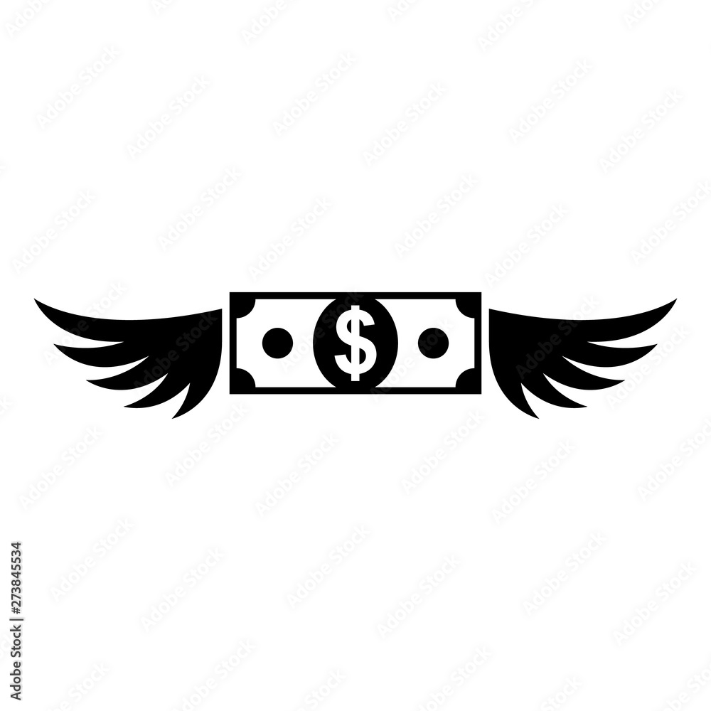 Vecteur Stock Black icon fly dollar. Silhouette money flying with wings ...
