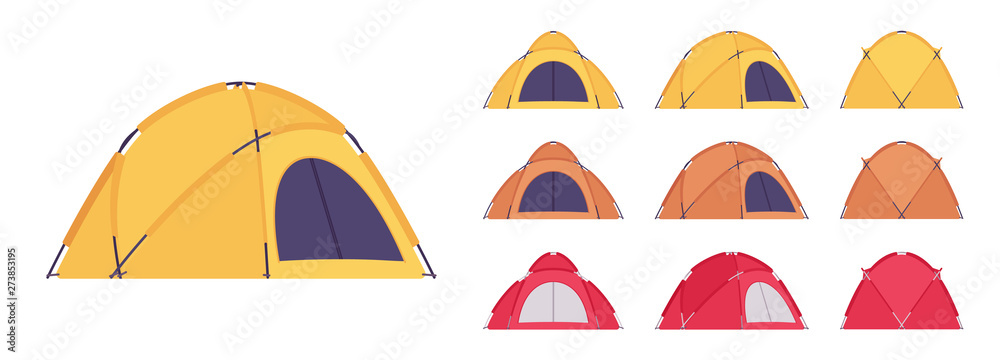 Dome tent set. Outdoor active sport and camping, sun shelter for travel ...