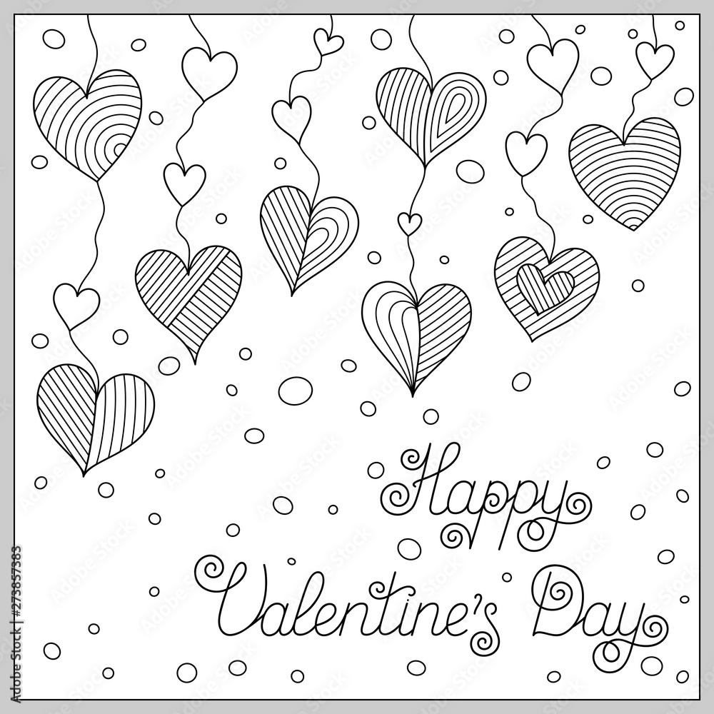 Design of Page for Coloring Book with Doodle Hearts. Stock Vector ...