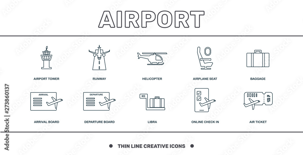 Airport set icons collection. Includes simple elements such as Airport ...