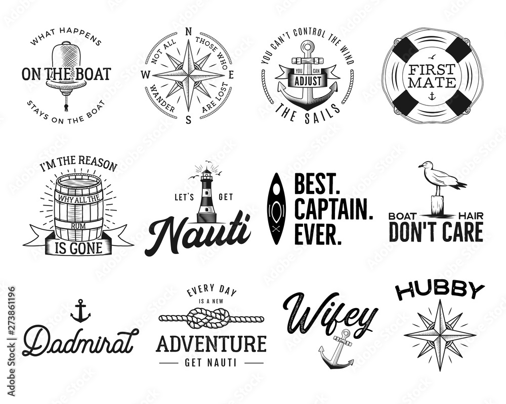 Set of nautical logos, marine badges, maritime and sea ocean style ...