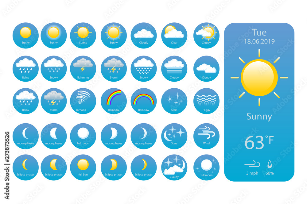 set Weather Icons For Print, Web or Mobile App vector eps 10 Stock ...