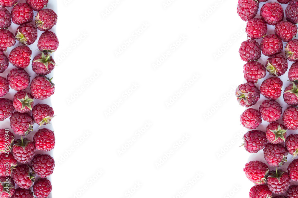 Ripe raspberries on white background. Raspberries at border of image ...
