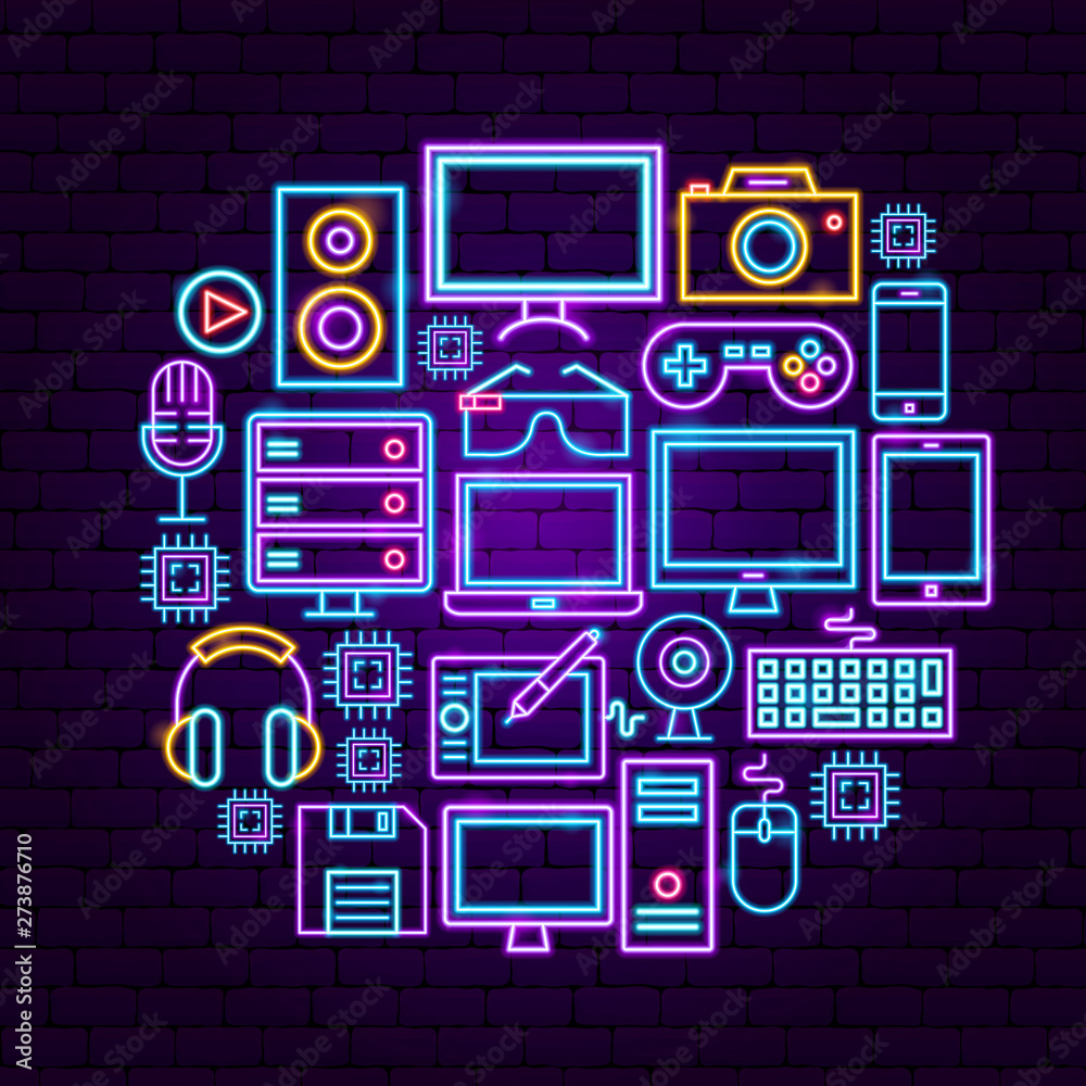 Computer Technology Neon Concept Stock Vector | Adobe Stock