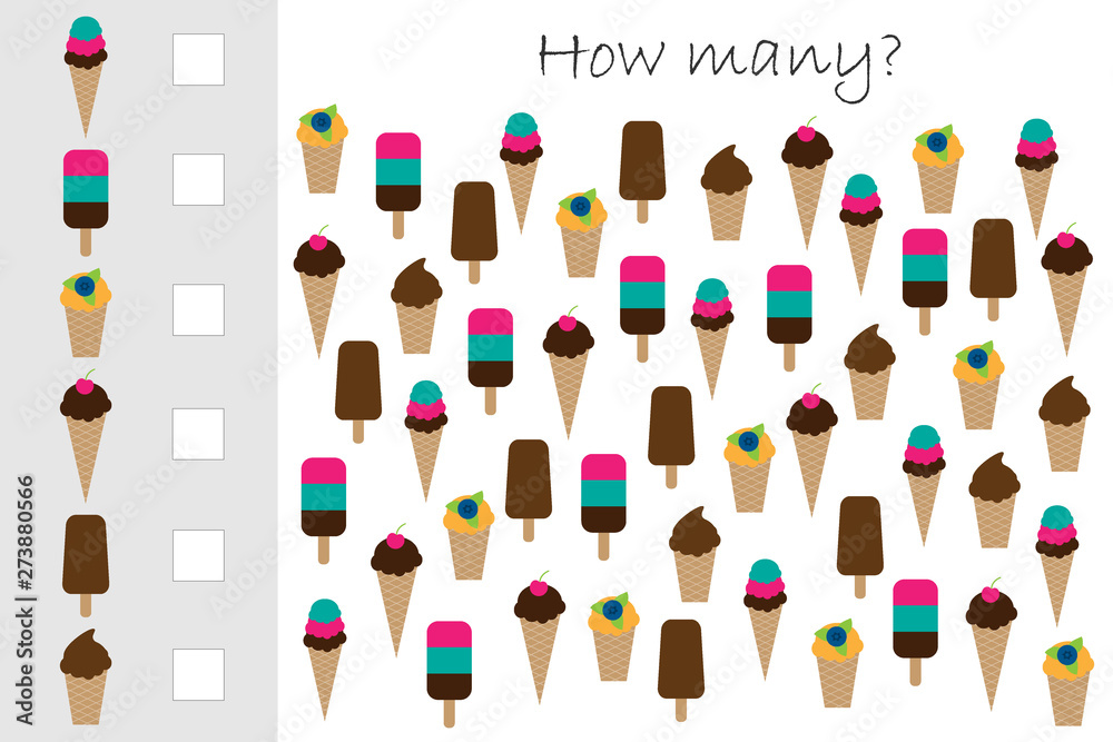 How many counting game with ice cream for kids, educational maths task ...