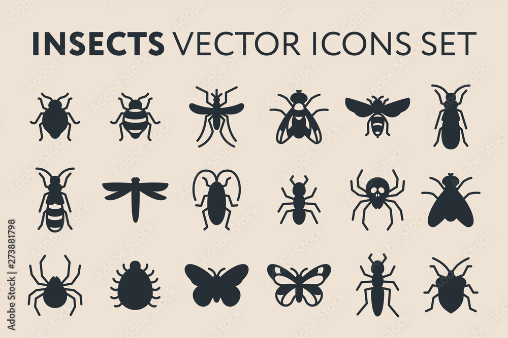 Insect Vector Flat Solid Glyph Icon Illustration Set. Bed Bug, Fly ...