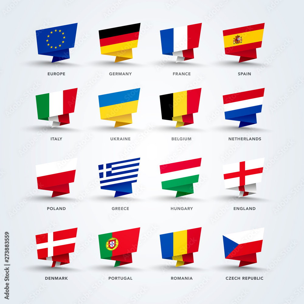 vector illustration origami pin flags of the world, europe set Stock ...