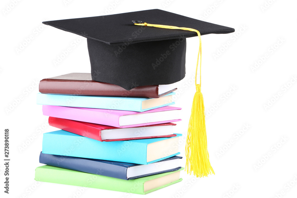 Graduation cap with books isolated on white background Stock Photo ...