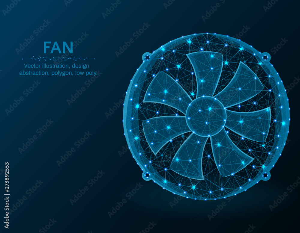 Fan low poly graphic model, polygonal electronic equipment, cooling ...