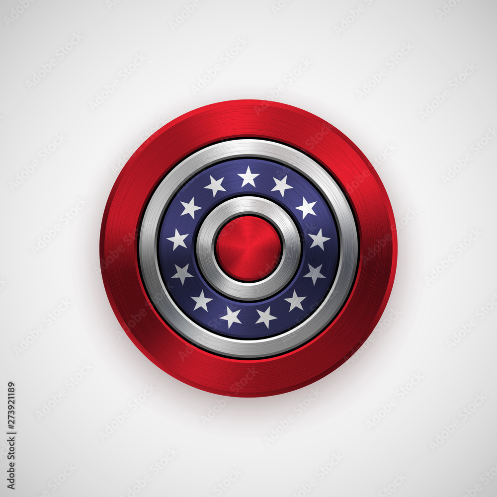 4th of July Independence Day badge, circle button template with metal ...
