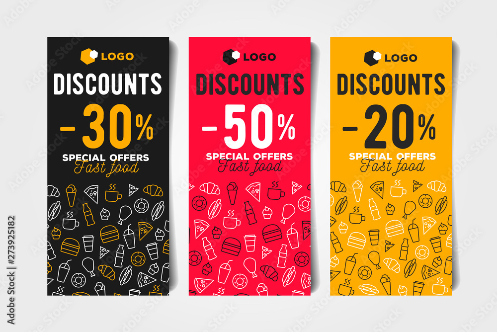 Set of Discount flayers with fast food template design with linear ...