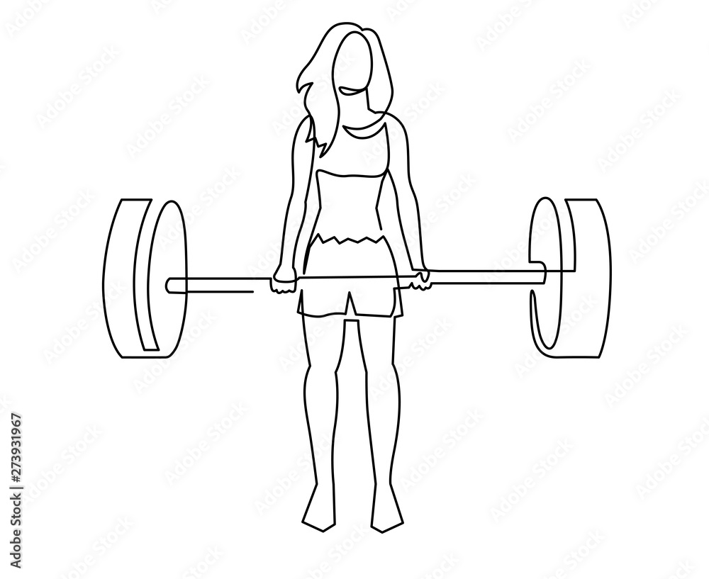 Woman lifting weights continuous one line drawing. Female bodybuilder ...