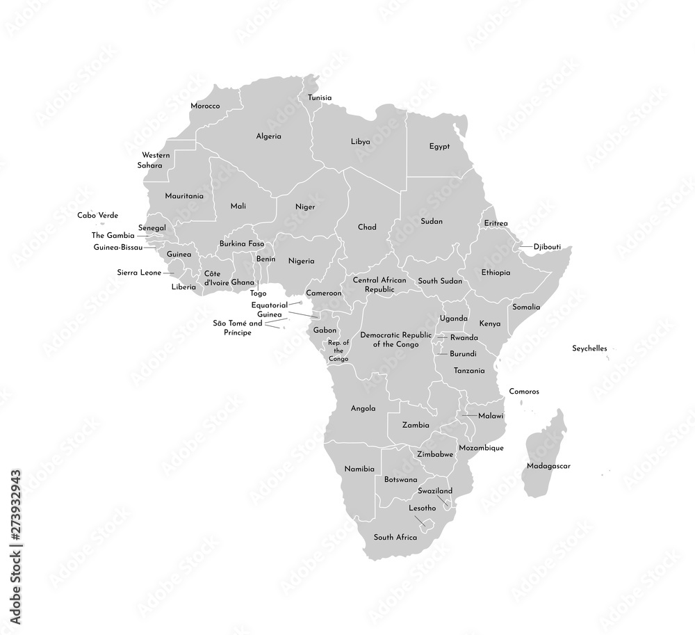 Vector isolated illustration with African continent with borders and ...