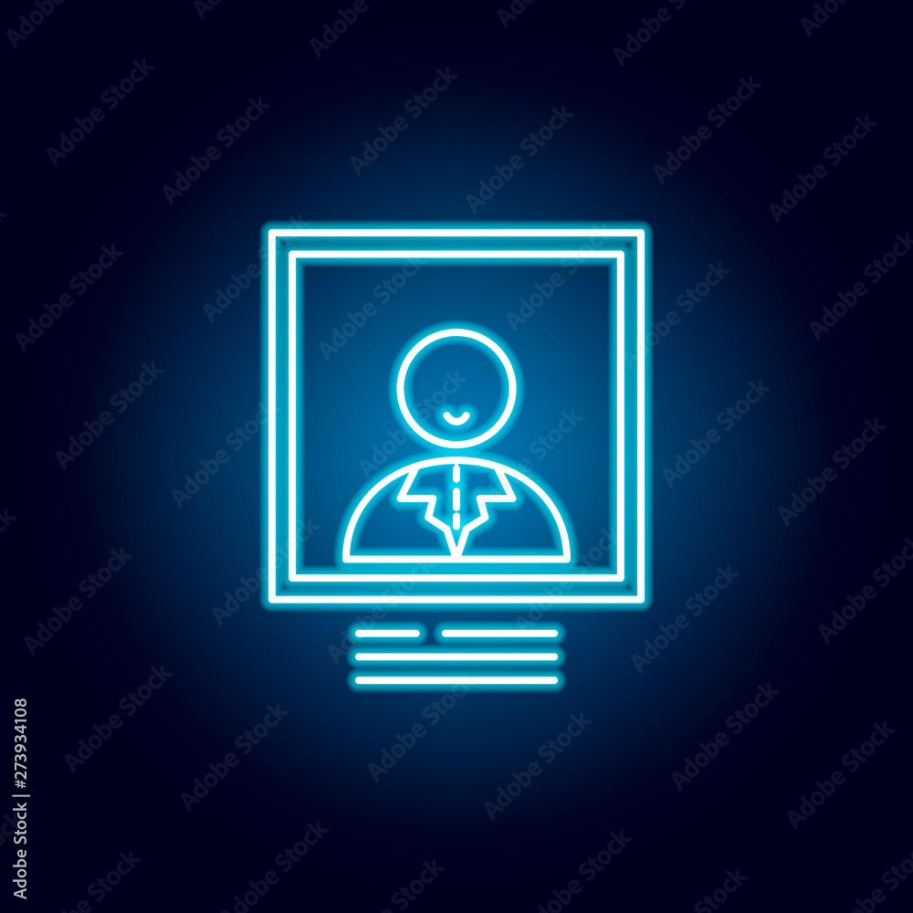 yearbook, photo outline icon in neon style. elements of education ...