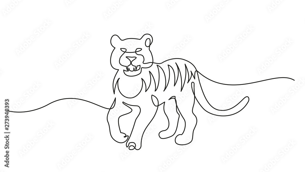 Continuous one line drawing. Tiger walking symbol. Stock Vector | Adobe ...