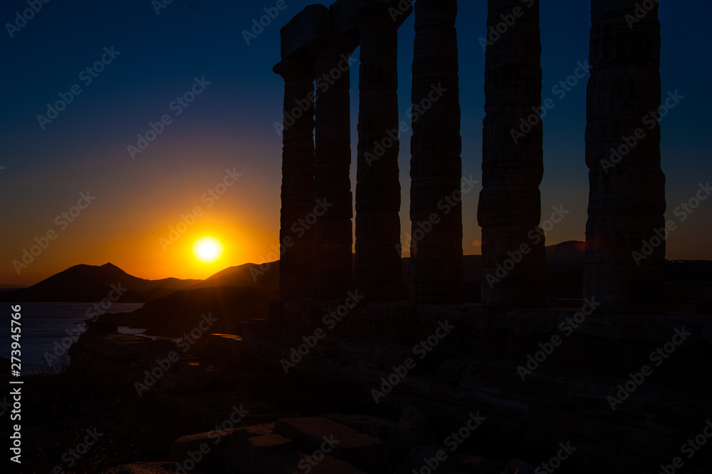 Ancient Greek temple of Poseidon / Neptune, at Cape Sounion near Athens ...