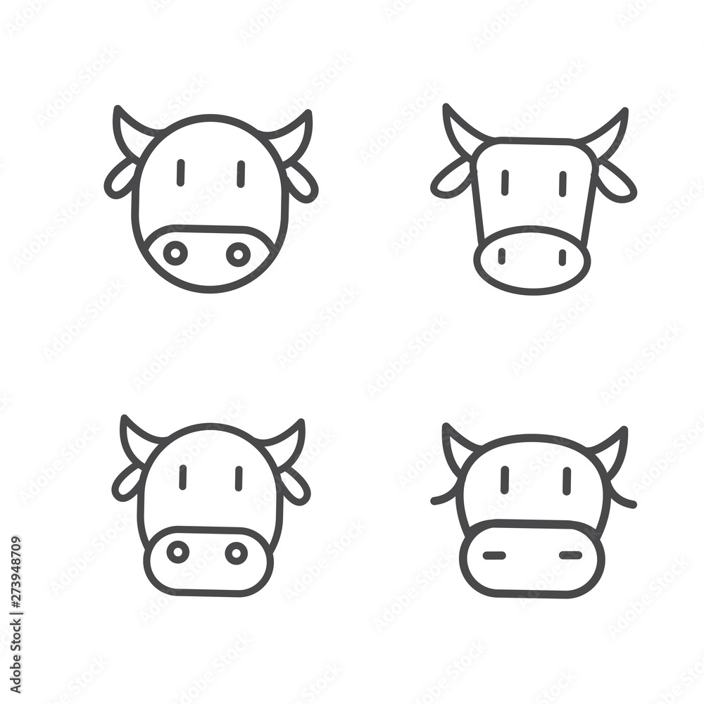 Set of head of cow vector illustration with simple line design Stock ...