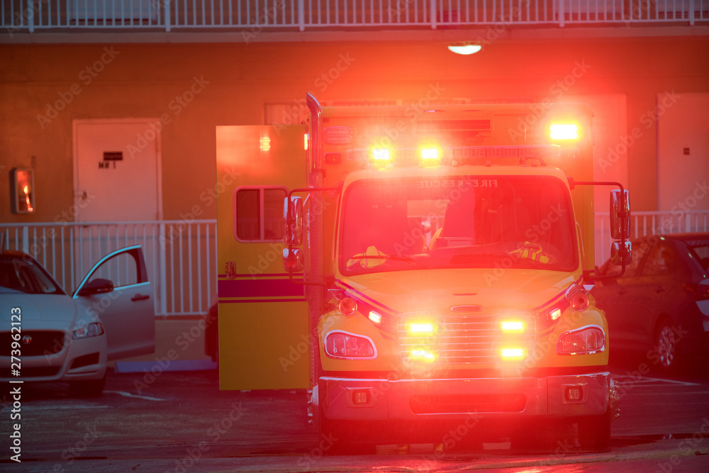 Ambulance responding to an accident scene with flashing lights Stock ...