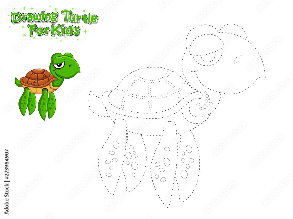Vector Drawing and Paint Cute Cartoon Turtle. Educational Game for Kids ...