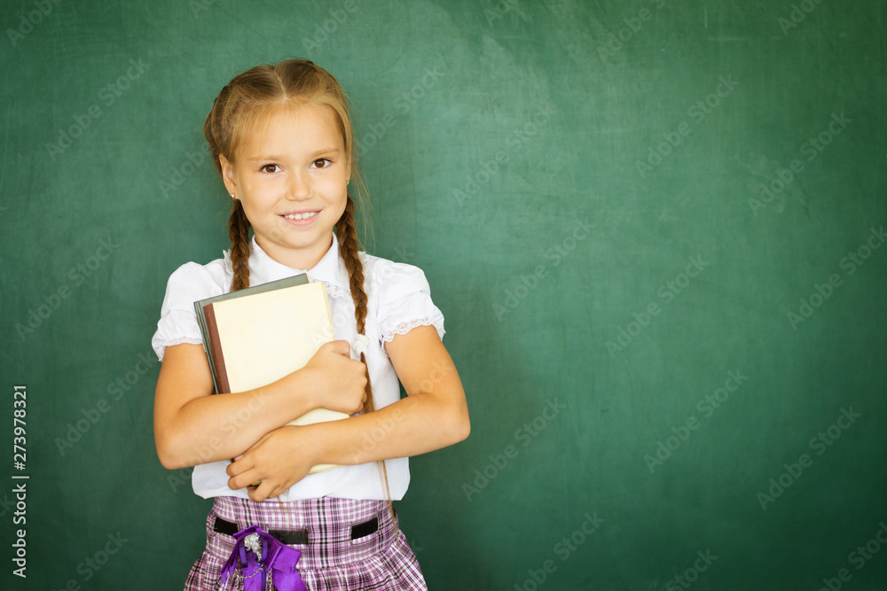Knowledge is always yours. Child girl with book. Small schoolgirl in ...