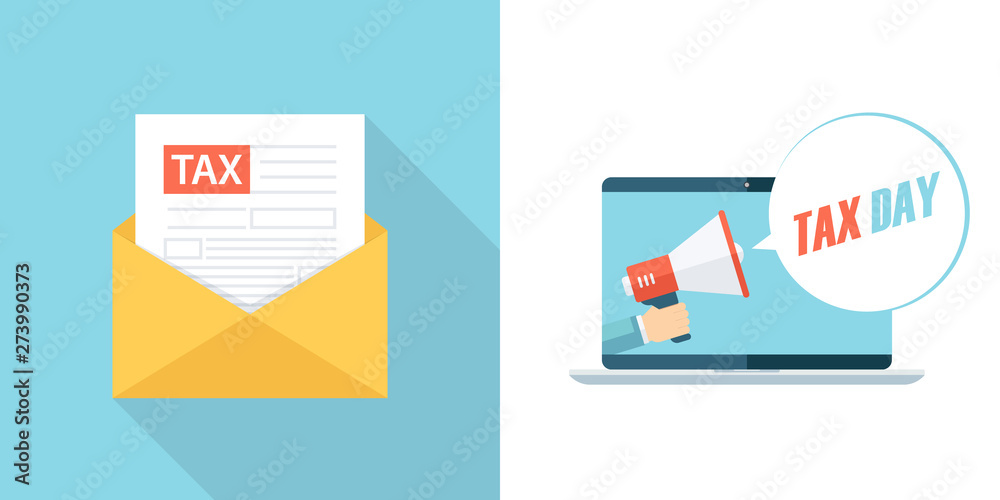 Tax letter, email, sms or message and Tax Day speech bubble with hand ...