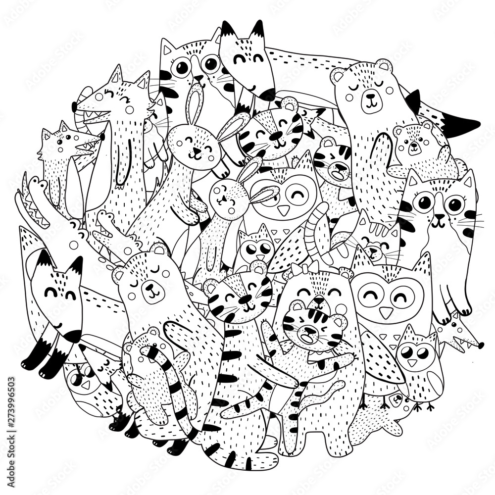 Circle coloring page with mothers and their babies animals Stock Vector ...