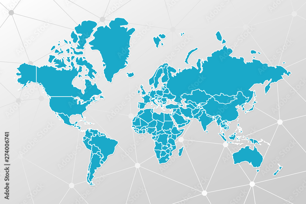 Vector world map infographic symbol on geometric background. Blue white ...