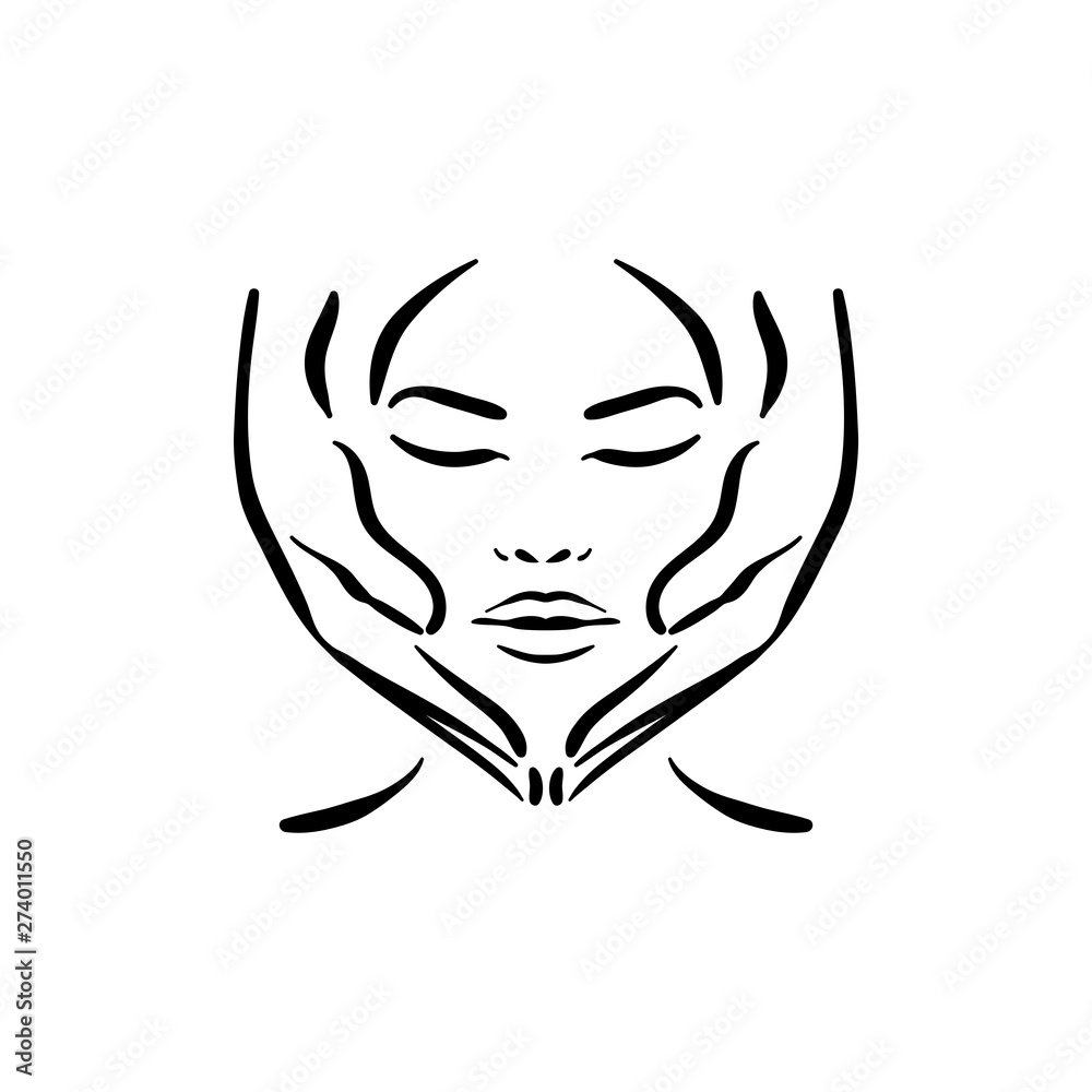 Vector hand drawn illustration of spa face massage for woman on white ...
