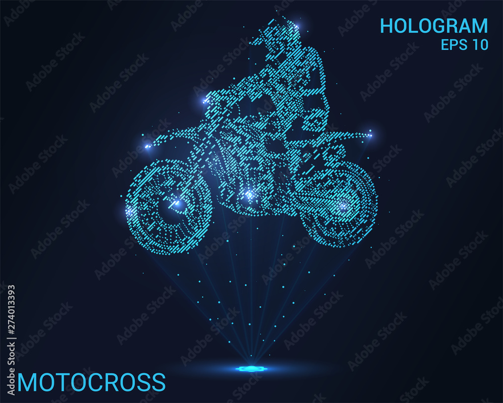Hologram motocross. Holographic projection of a motorcycle racer ...