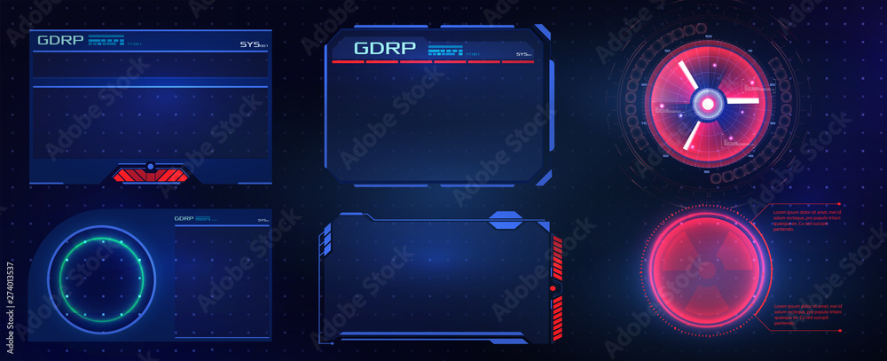 HUD UI GUI futuristic user interface screen elements set. High tech ...