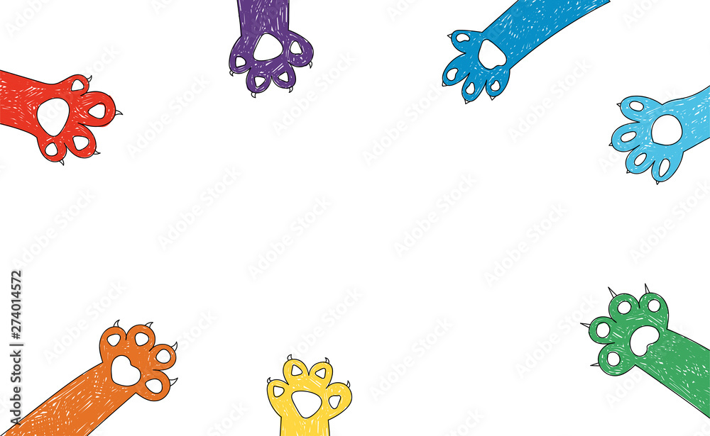 Set of colored cat paws, colorful. Rainbow. Vector illustration for ...