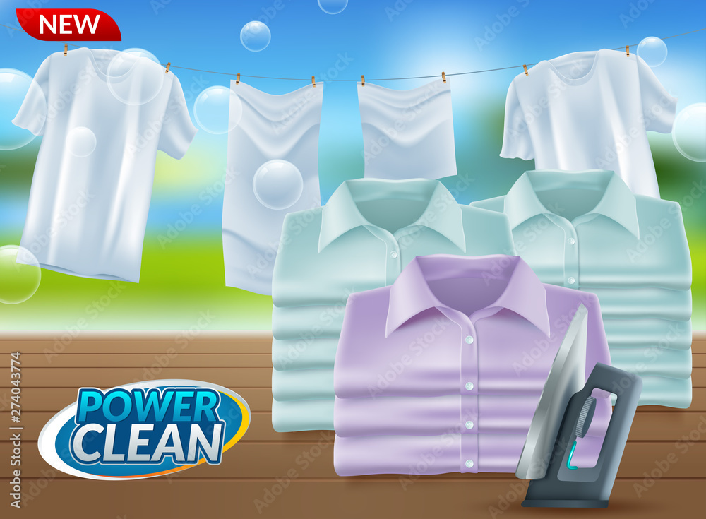 Vector realistic promo banner of washing powder, poster for advertising ...