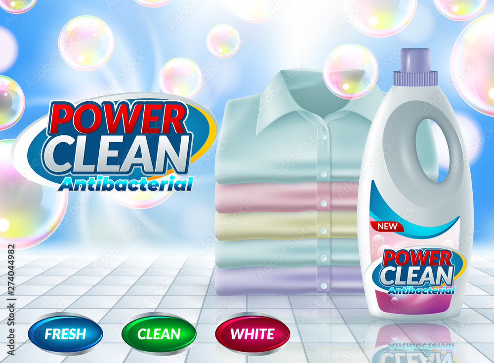 Vector realistic promo banner of washing powder, poster for advertising ...