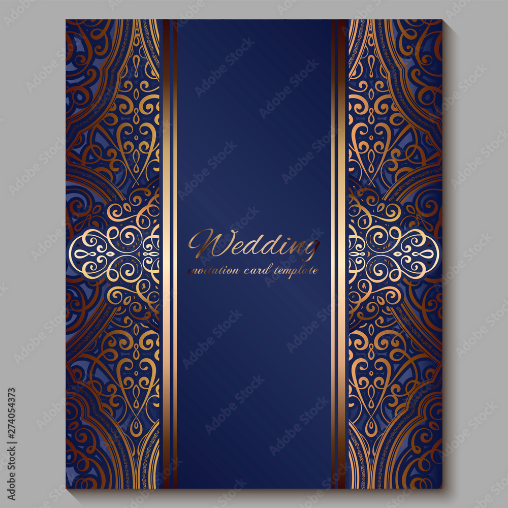 Wedding invitation card with gold shiny eastern and baroque rich ...