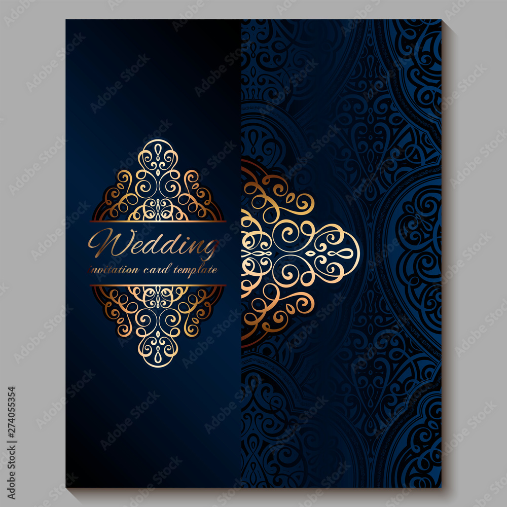 Wedding invitation card with gold shiny eastern and baroque rich ...