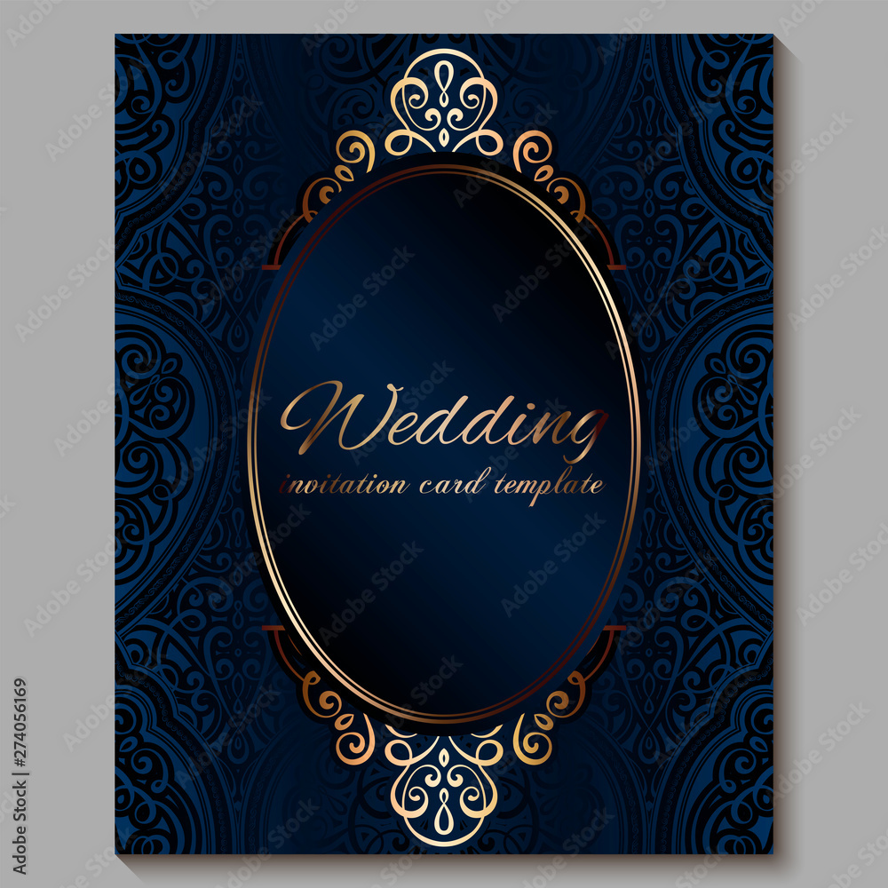 Wedding invitation card with gold shiny eastern and baroque rich ...