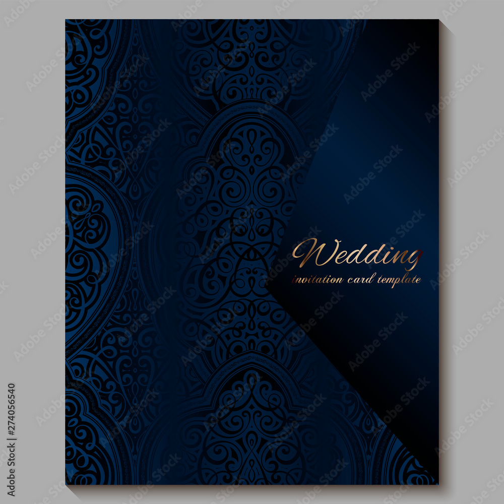 Wedding invitation card with gold shiny eastern and baroque rich ...