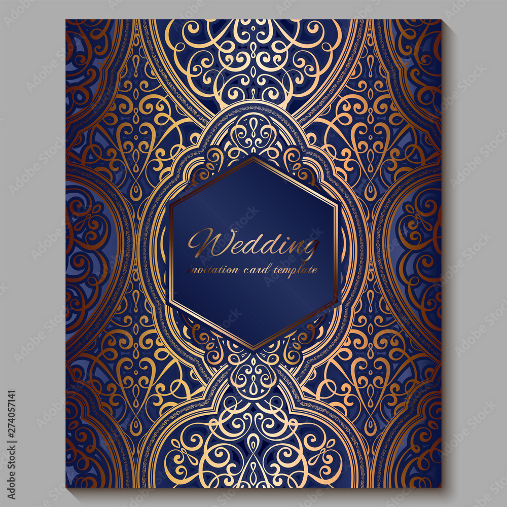 Wedding invitation card with gold shiny eastern and baroque rich ...
