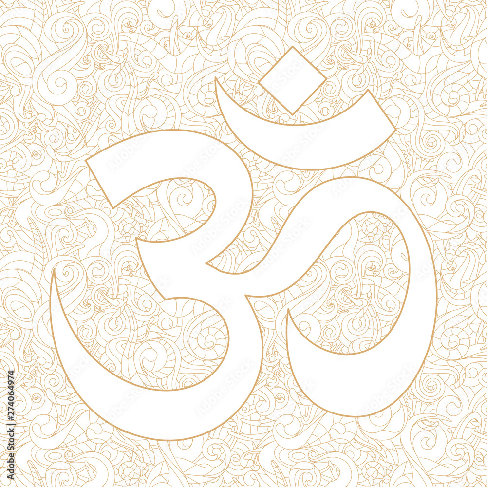Om Vector Symbol with natural motives. White background. Stock Vector ...