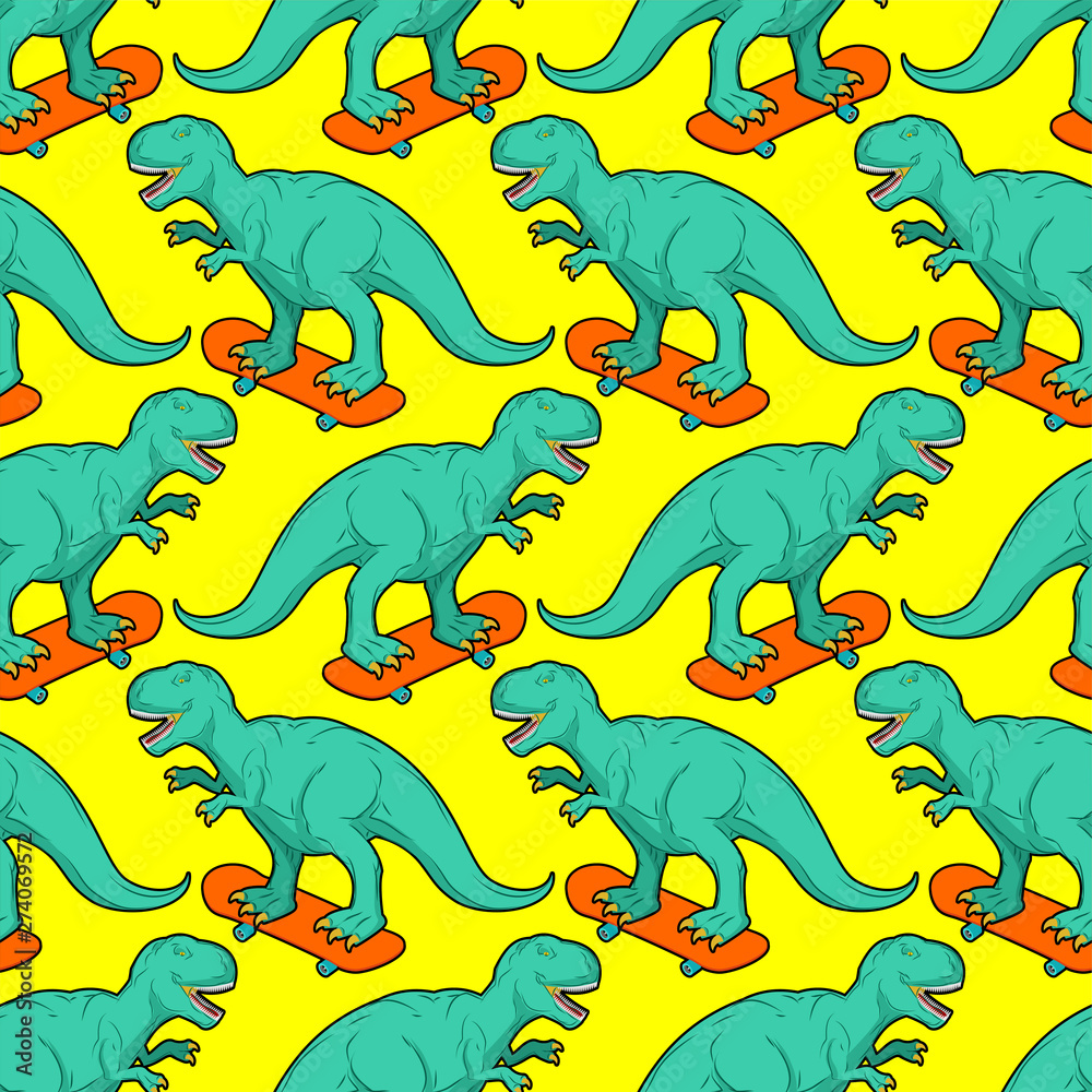 Tyrannosaurus on skateboard pattern seamless. Dino Skateboarder ...