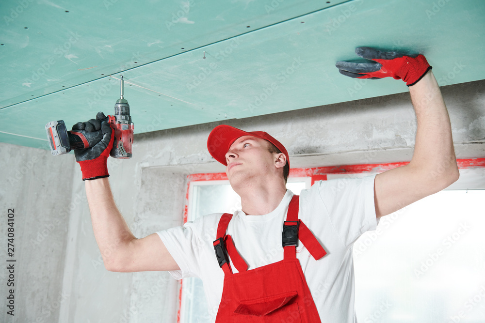 gypsum suspended ceiling construction work Stock Photo | Adobe Stock