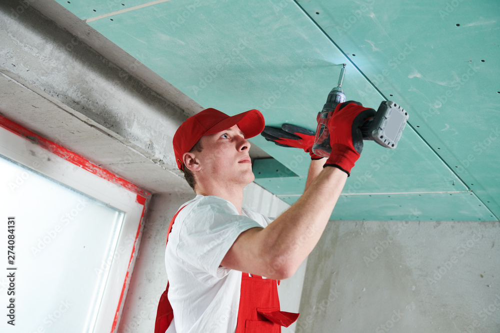 gypsum suspended ceiling construction work Stock Photo | Adobe Stock