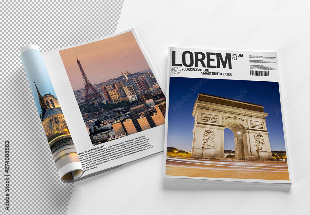 Mockup of Open Magazine and Cover Stock Template | Adobe Stock
