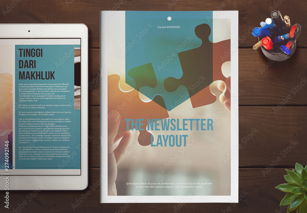 Teal and White Newsletter Stock Template | Adobe Stock